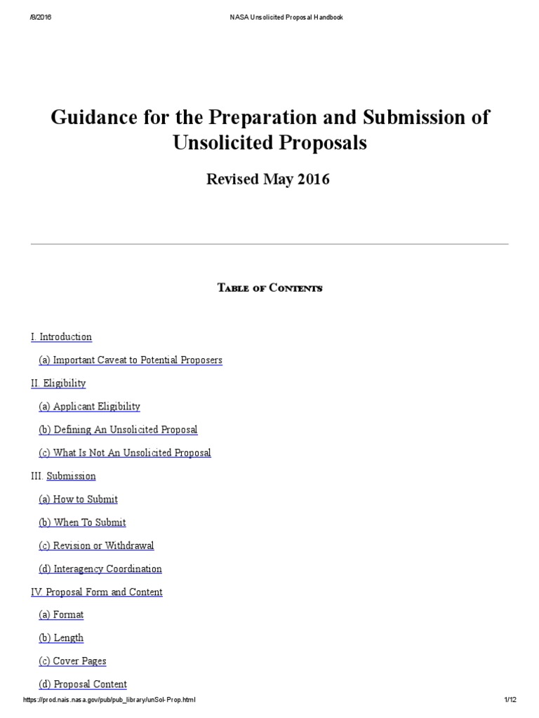 NASA Unsolicited Proposal Handbook | PDF | Nasa | Patent