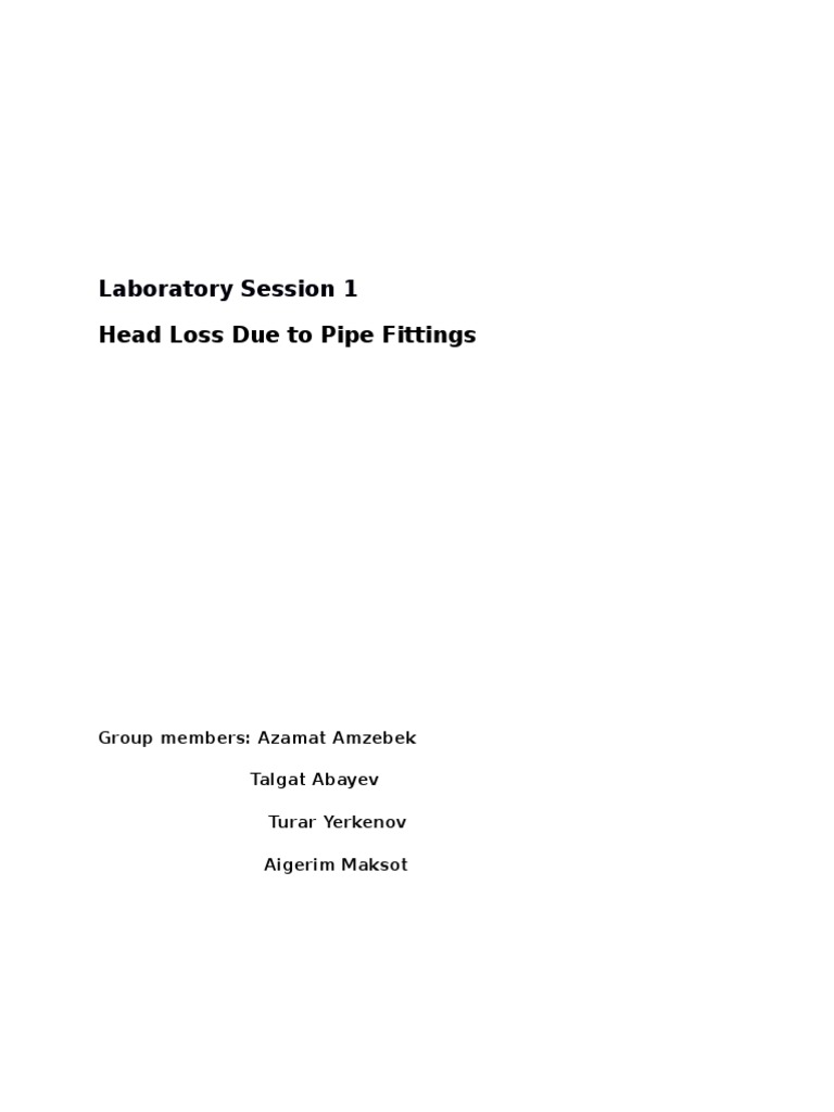 Head Loss in Pipe Fittings Experiment | PDF | Volume | Experiment