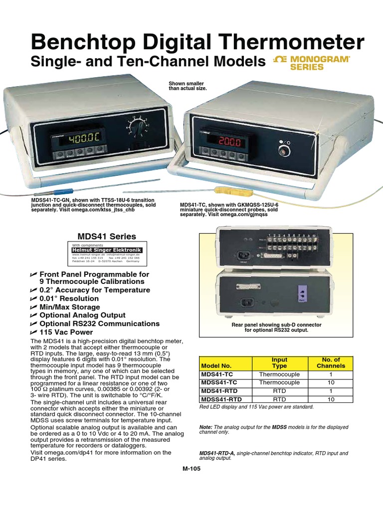 Benchtop Digital Thermometer: Single-And Ten-Channel Models | PDF