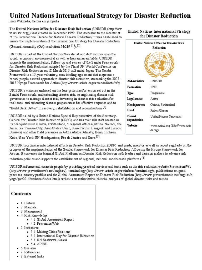 United Nations International Strategy For Disaster Reduction ...