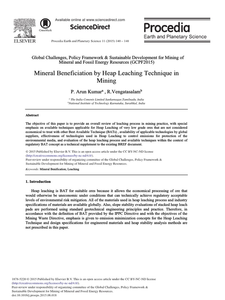 Sciencedirect: 0Lqhudo%Hqhilfldwlrqe/+Hds/Hdfklqj7Hfkqltxhlq 0Lqlqj ...