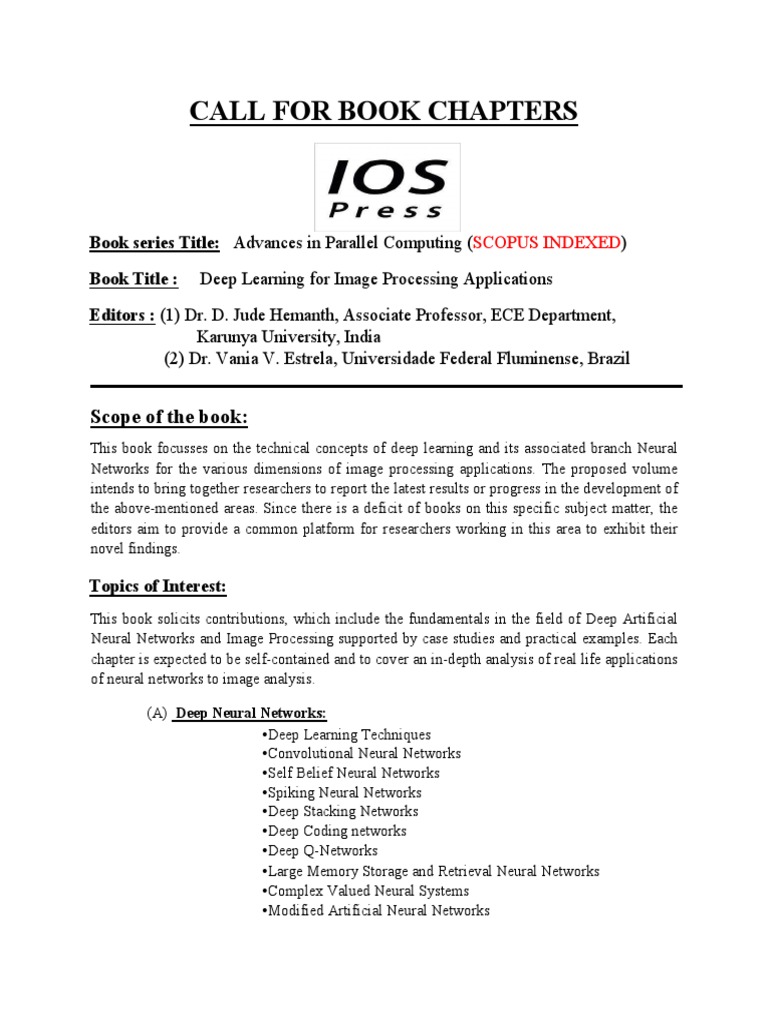 Call For Book Chapters: DEEP LEARNING FOR IMAGE PROCESSING APPLICATIONS ...