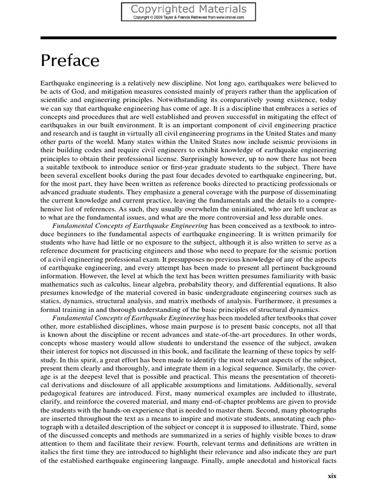 Preface: Fundamental Concepts of Earthquake Engineering Has Been Conceived As A Textbook To ...