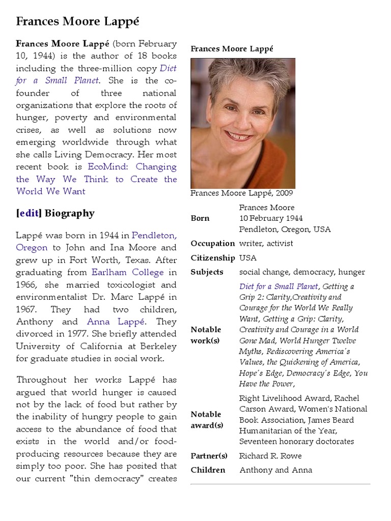 Frances Moore Lappé: Diet For A Small Planet | PDF | Public Sphere | Foods