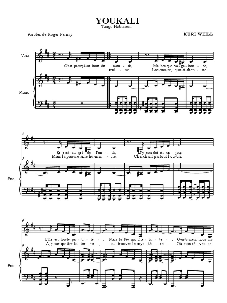Youkali Habanera Tango Kurt Weill PDF | PDF