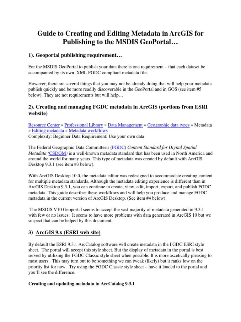 Guide To Creating and Editing Metadata in Arcgis For Publishing To The ...