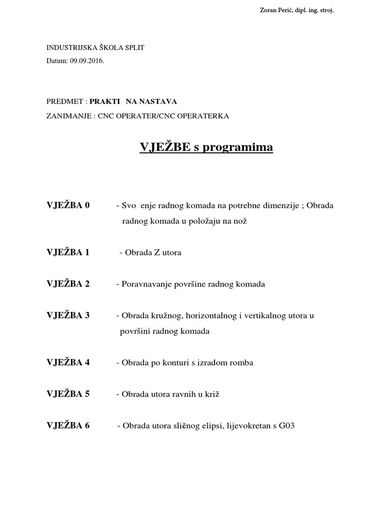 Skripta CNC Osnove Primjeri S Programima PDF | PDF