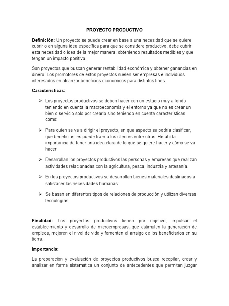 Proyecto Productivo | PDF | Sociedad | Beneficio (economía)