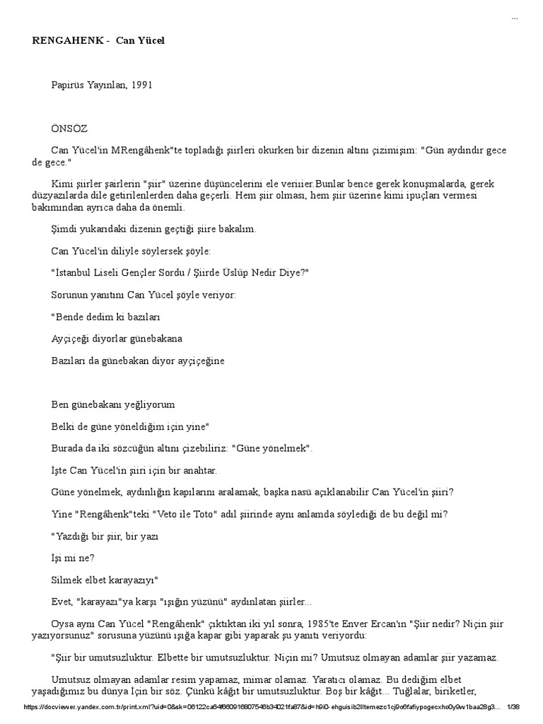 Rengahenk - Can Yucel | PDF