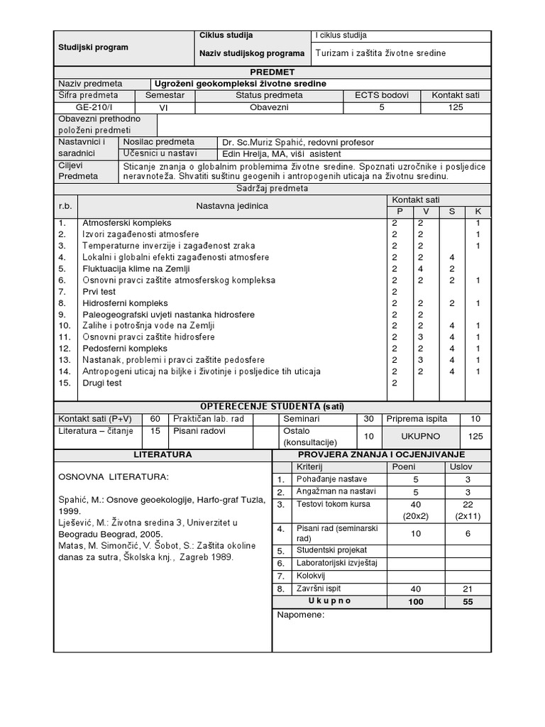 Ugrozeni Geokompleksi Zivotne Sredine - TZZS | PDF