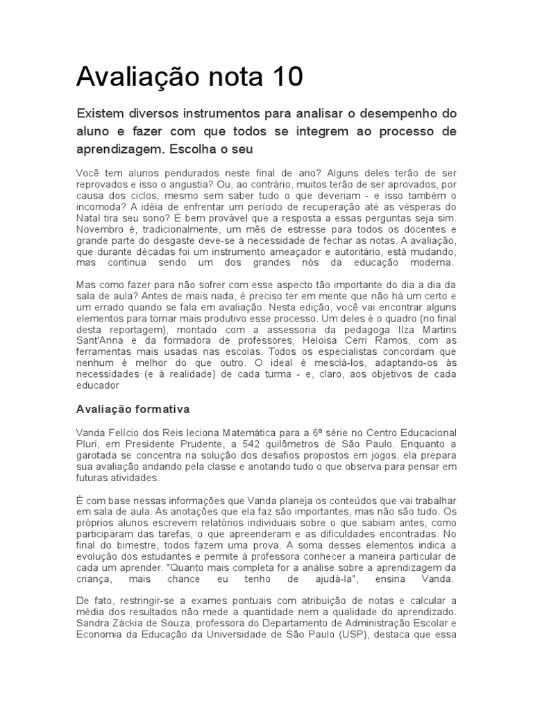 Avaliação Nota 10 | PDF | Aprendizado | Informação