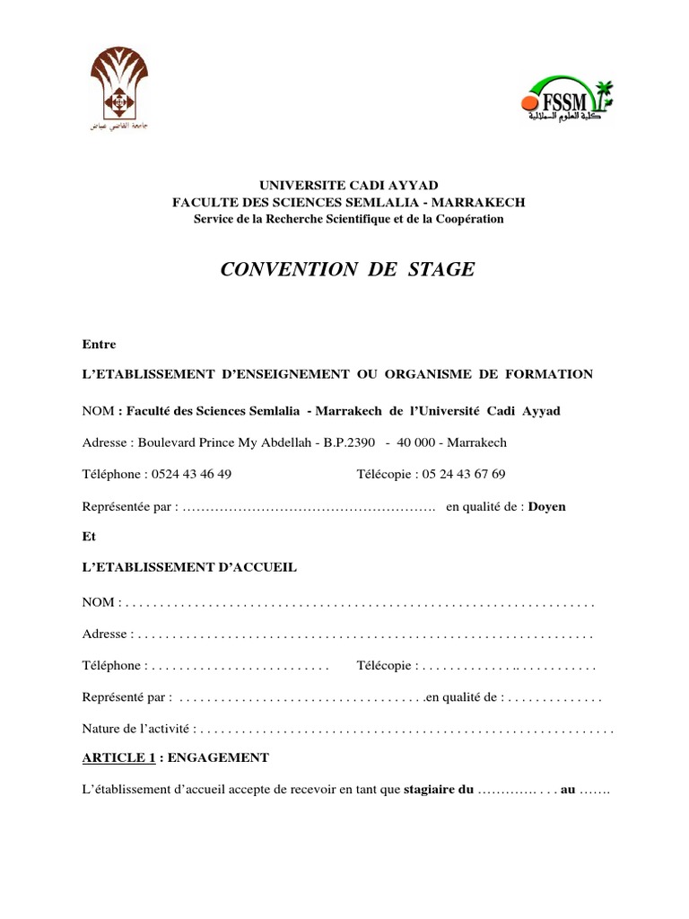 Exemple de Convention de Stage. | PDF | Statuts | Business