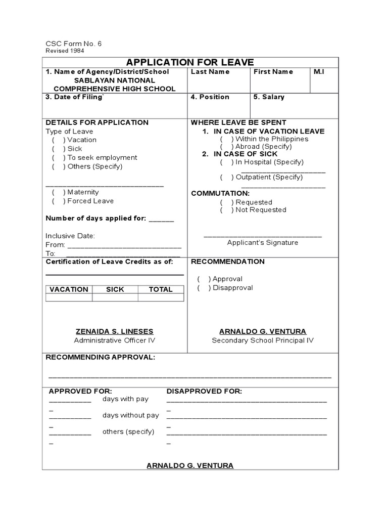 CSC Form 6 Leave Application Template | PDF