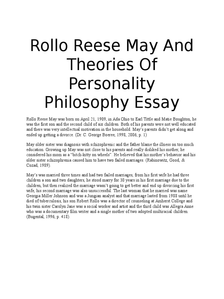 Rollo Reese May and Theories of Personality Philosophy Essay ...