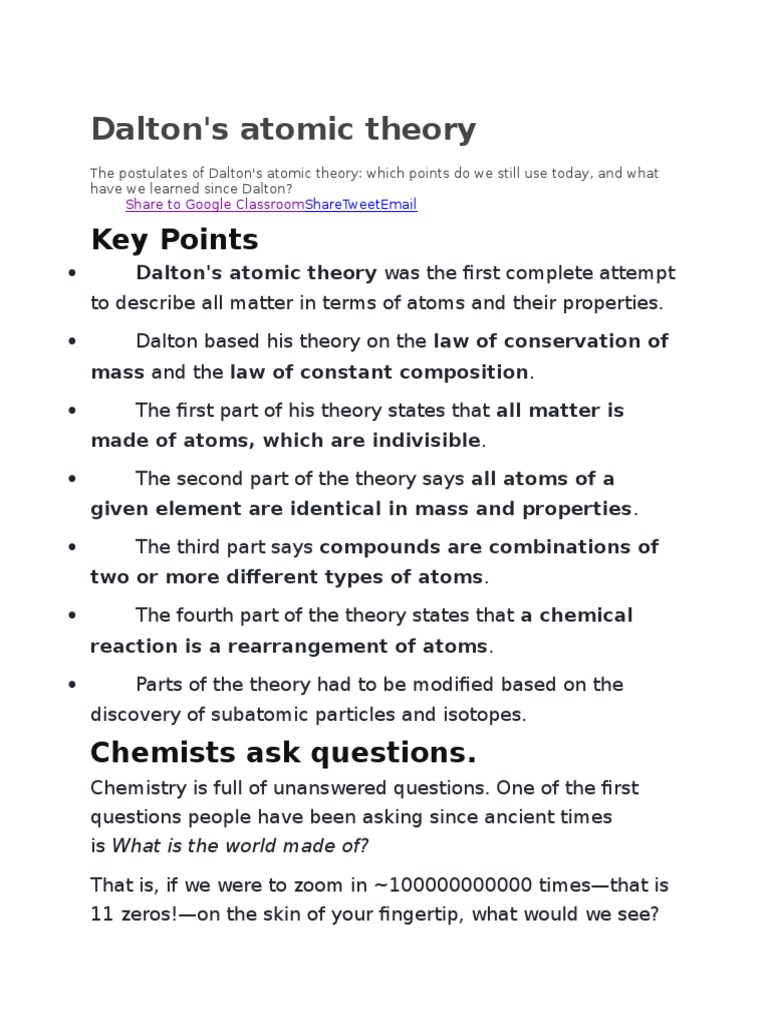 Dalton's Atomic Theory: Key Points | PDF | Atoms | Atomic Mass Unit