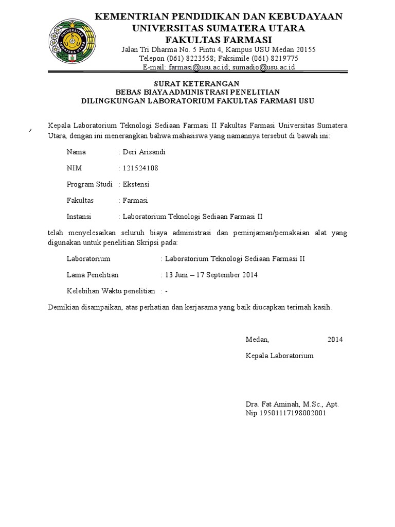 Surat Keterangan Bebas Lab | PDF