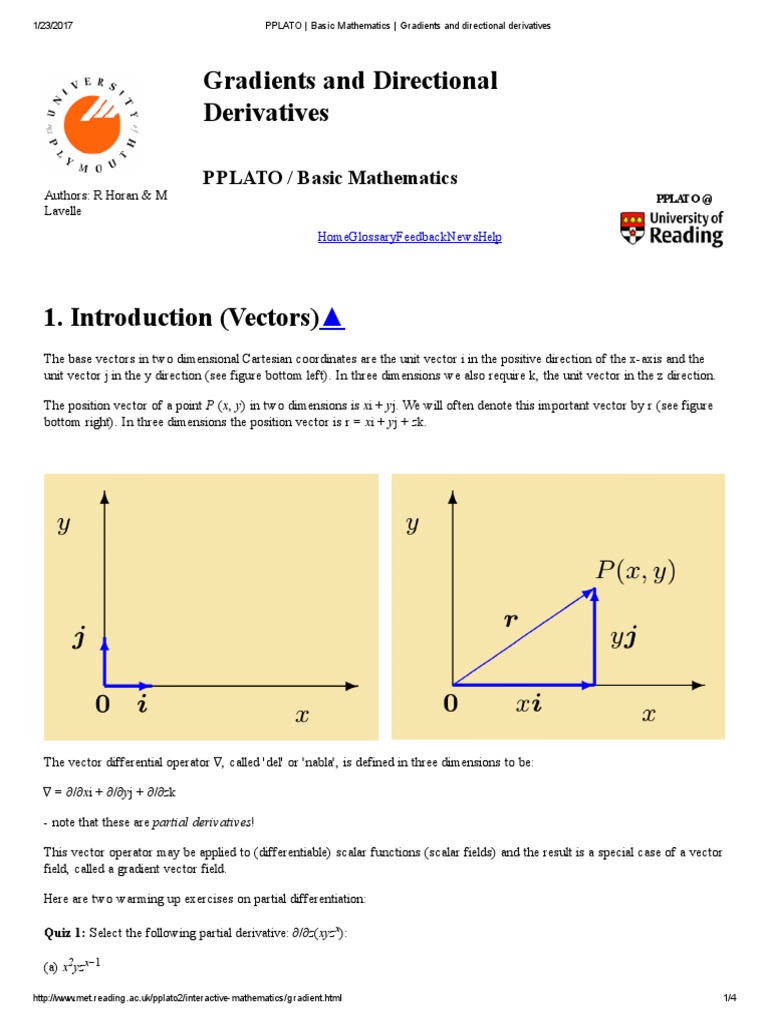 PPLATO - Basic Mathematics - Gradients and Directional Derivatives | Download Free PDF ...