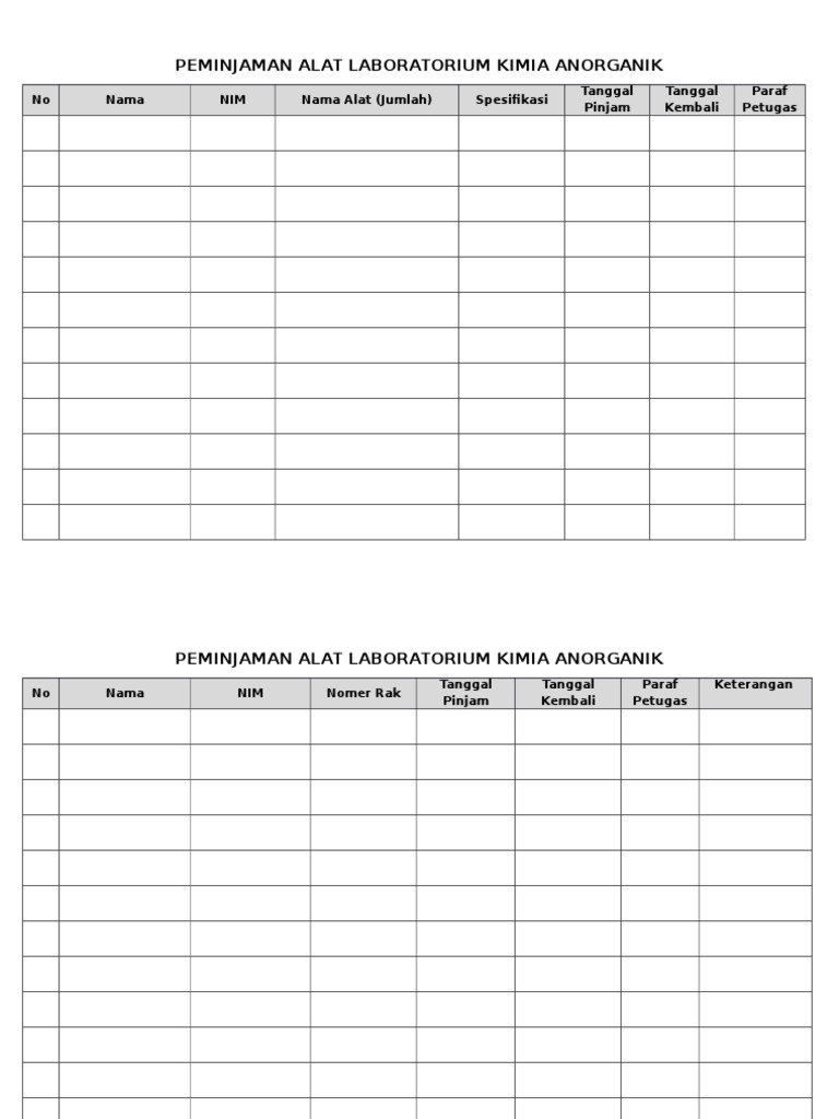 Tabel Peminjaman Alat 1 | PDF