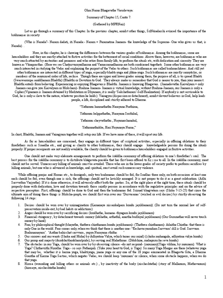 Canto Seven Chapter 15, Srimad Bhagvatam, Summary | PDF | Brahman | Bhakti