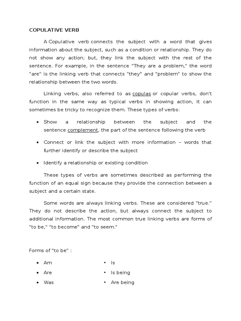 Copulative Verb Grammar | PDF | Subject (Grammar) | Verb