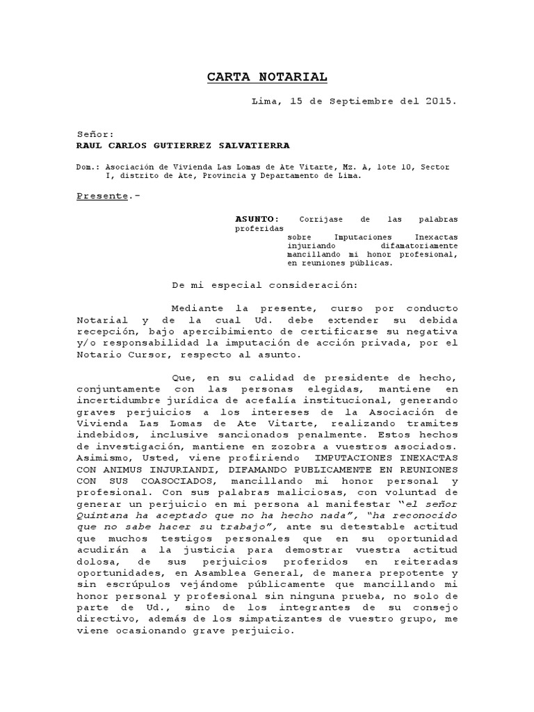 Carta Notarial Difamacion | PDF | Justicia | Crimen y violencia