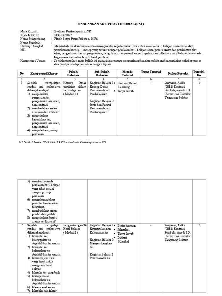 Rancangan Aktivitas Tutorial | PDF