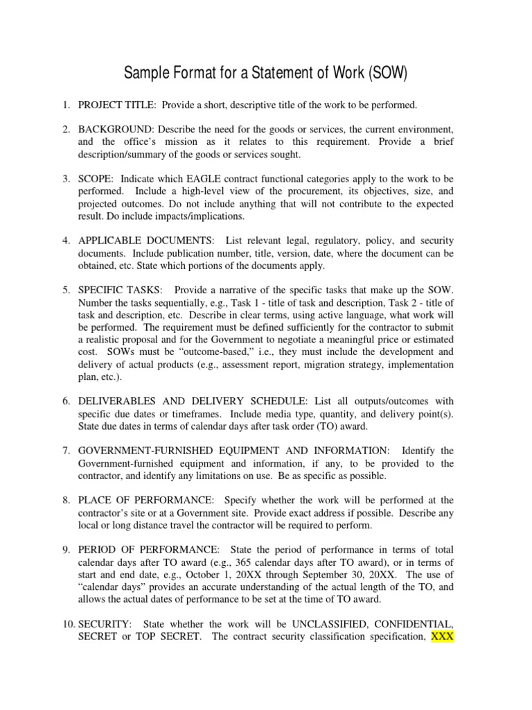 Sample Statement of Work Guide | PDF | Classified Information | Business