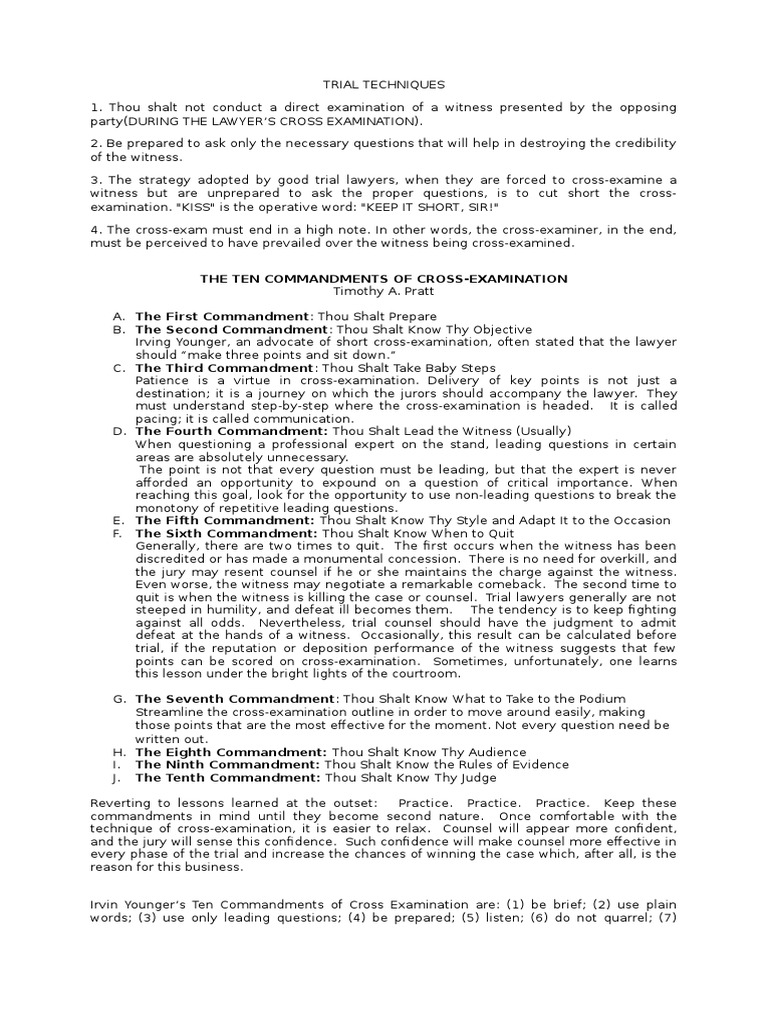 Trial Techniques | PDF | Cross Examination | Witness