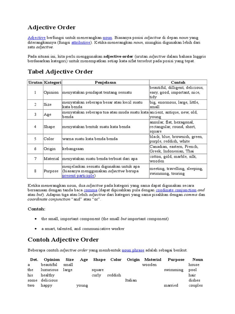 Adjective Order | PDF | Seni & Disiplin Bahasa