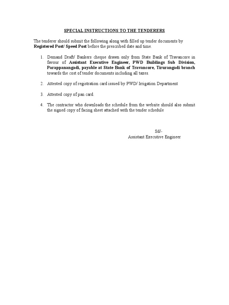 Special Instructions To The Tenderers | PDF