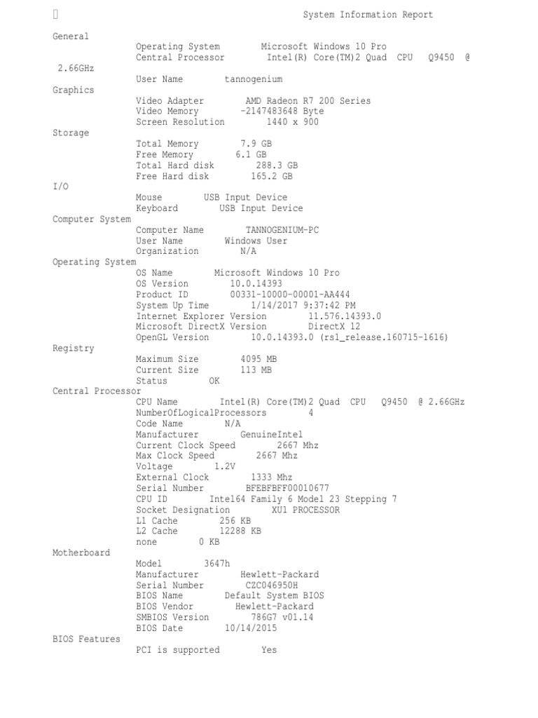 System Information Report Pdf Usb Bios