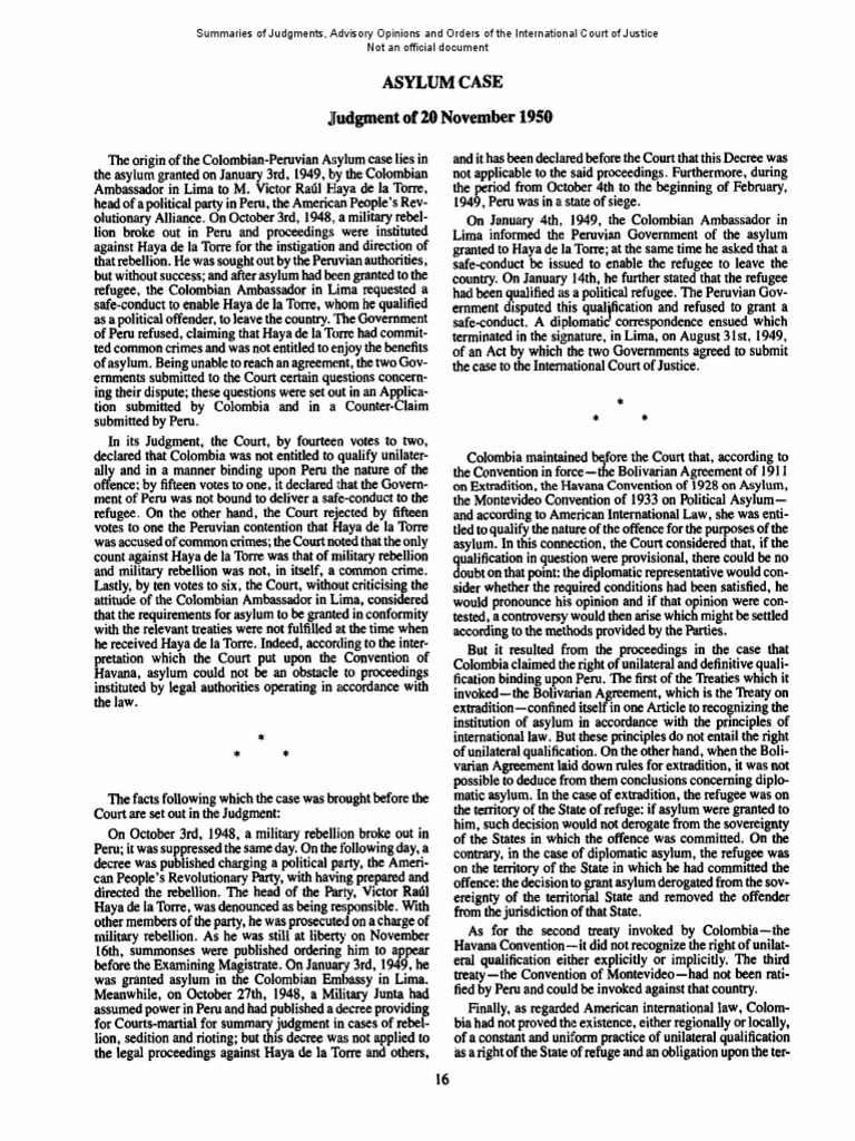 Asylum Case PDF | PDF | Refugee | Treaty