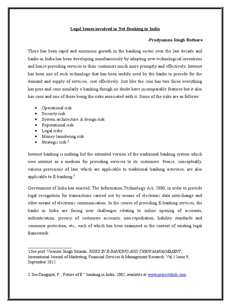 Legal Issues and Risks Involved in Net Banking in India: An Analysis of ...