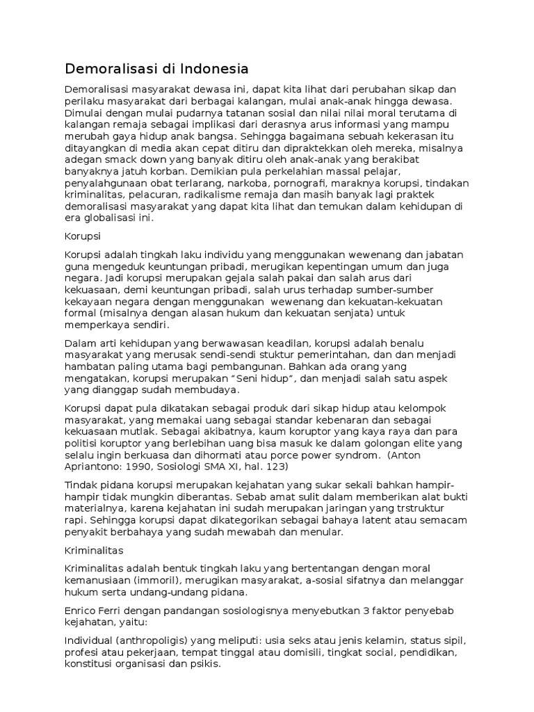 Demoralisasi Di Indonesia | PDF | Politik | Ilmu Sosial