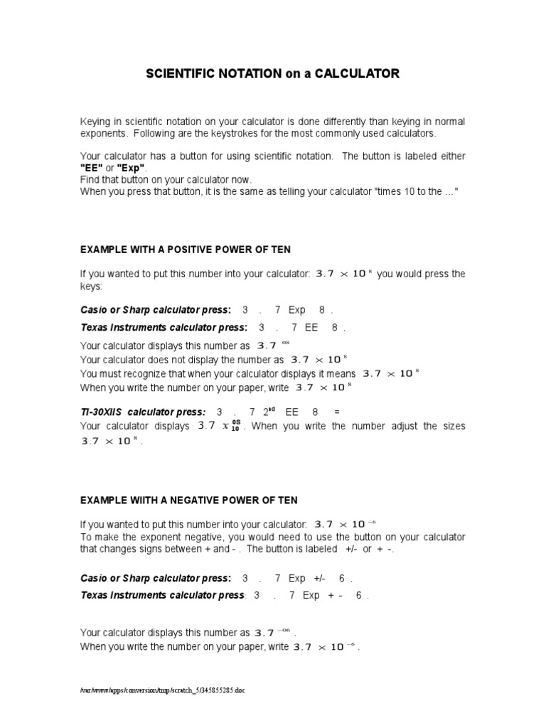 Scientific Notation On A Calculator | PDF | Calculator | Exponentiation