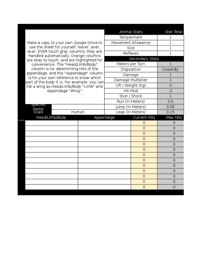 Public Mekton Zeta Animal Sheet | PDF | Nature