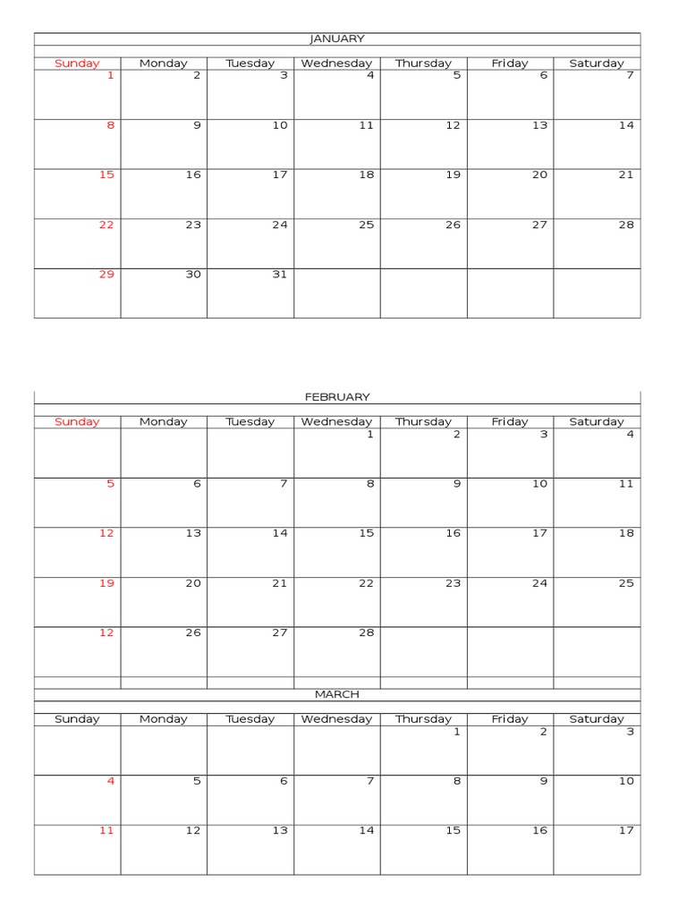 January, February, March calendar | PDF