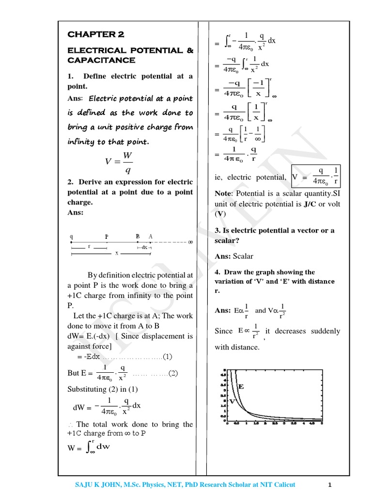 Xii Physics Chapter 2 - Electric Potential Capacitance Saju Hsslive 1 | PDF