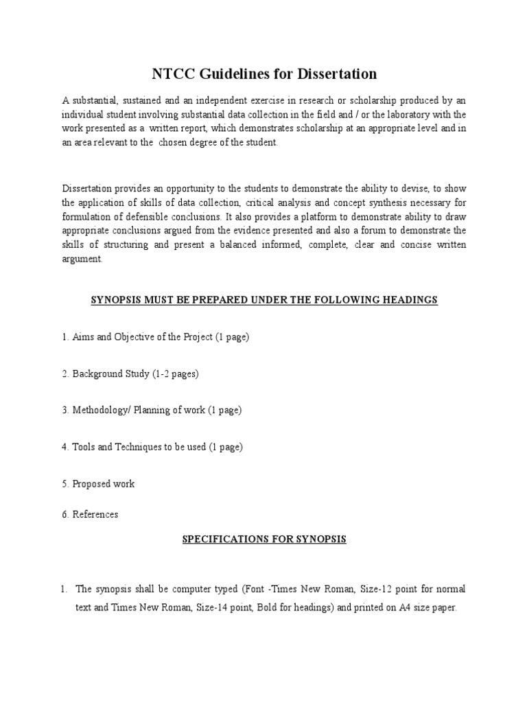Guidelines for Preparing an Effective Dissertation Synopsis for NTCC | PDF | Thesis | Academic ...