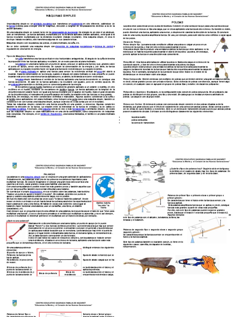 Ficha de Trabajo 2. Máquinas Simples | PDF | Palanca | Fuerza