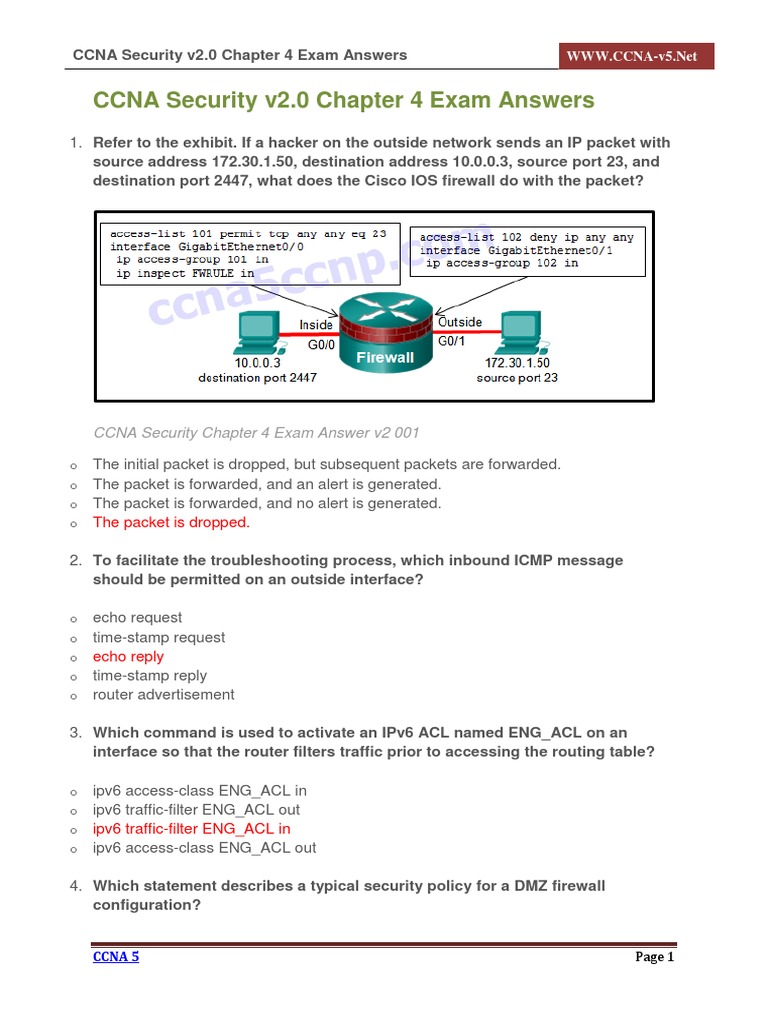 CCNA Security v2.0 Chapter 4 Exam Answers | PDF | Cisco Certifications | Firewall (Computing)