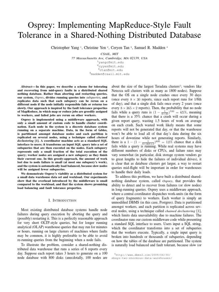 Osprey: Implementing Mapreduce-Style Fault Tolerance in A Shared ...