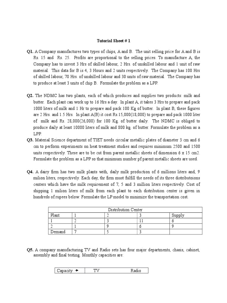 Tutorial Sheet 1 Download Free Pdf Linear Programming Labour Economics