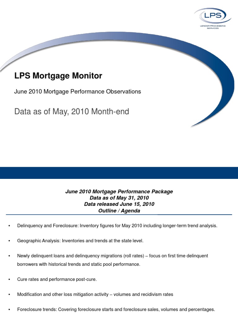 LPS Mortgage Monitor May 2010 Final | PDF | Foreclosure | Mortgage Loan