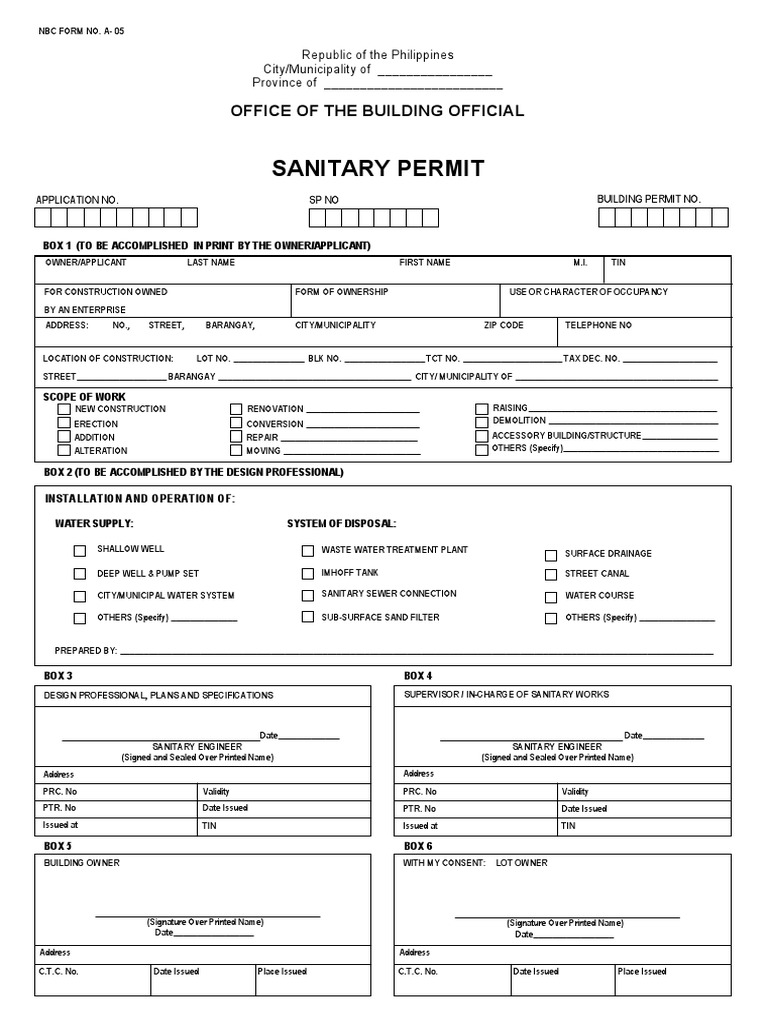 Sanitary Permit PDF | PDF | Sanitation | Water And Politics