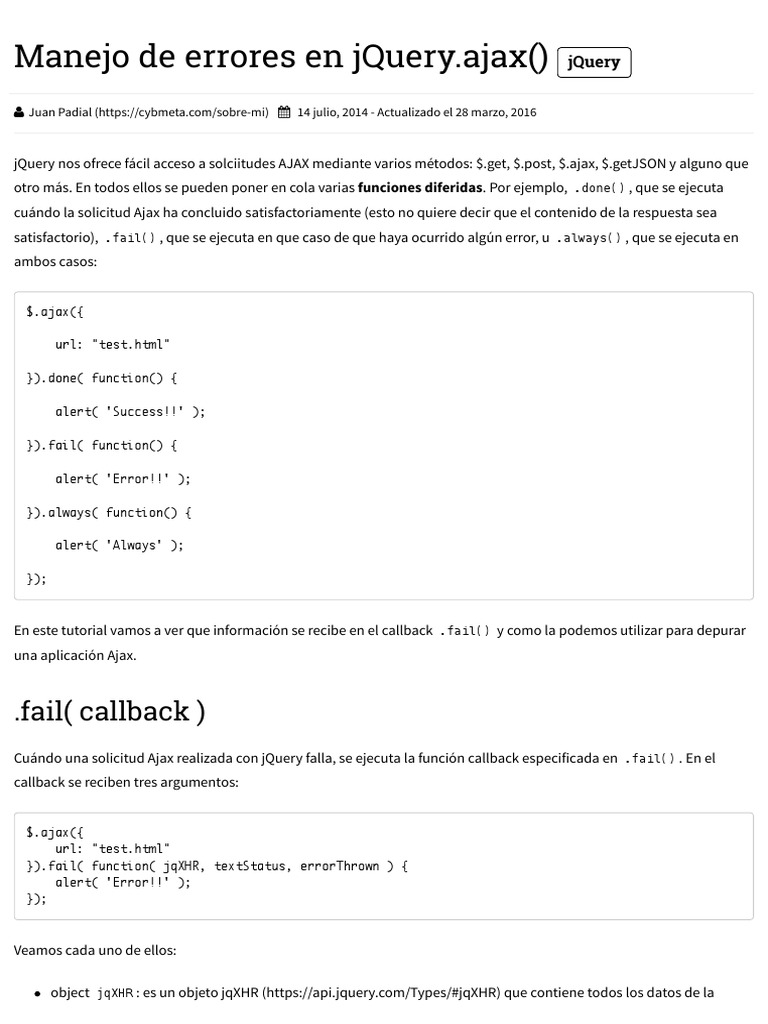 Manejo de Errores en JQuery - Ajax | PDF | Devolución de llamada (programación de computadora ...