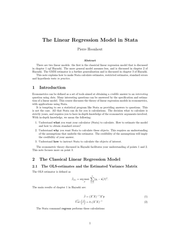 Advanced Stata For Linear Models | PDF | Coefficient Of Determination ...