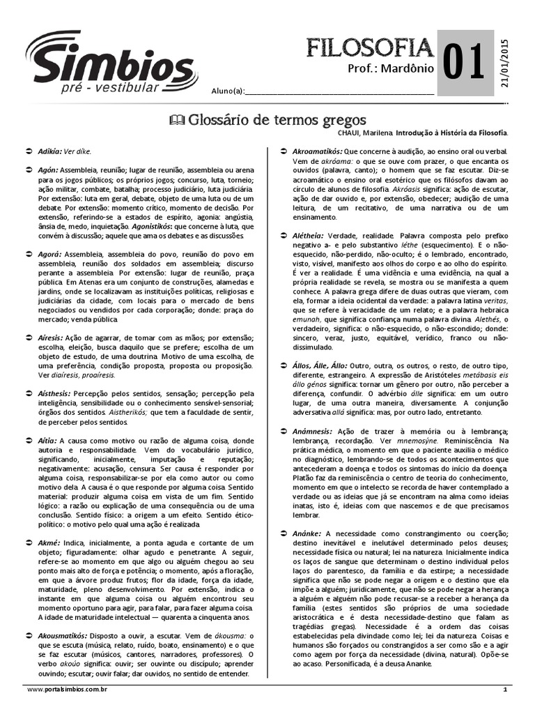 Gloss - Rio de Termos Gregos | PDF | Conhecimento | Aristóteles