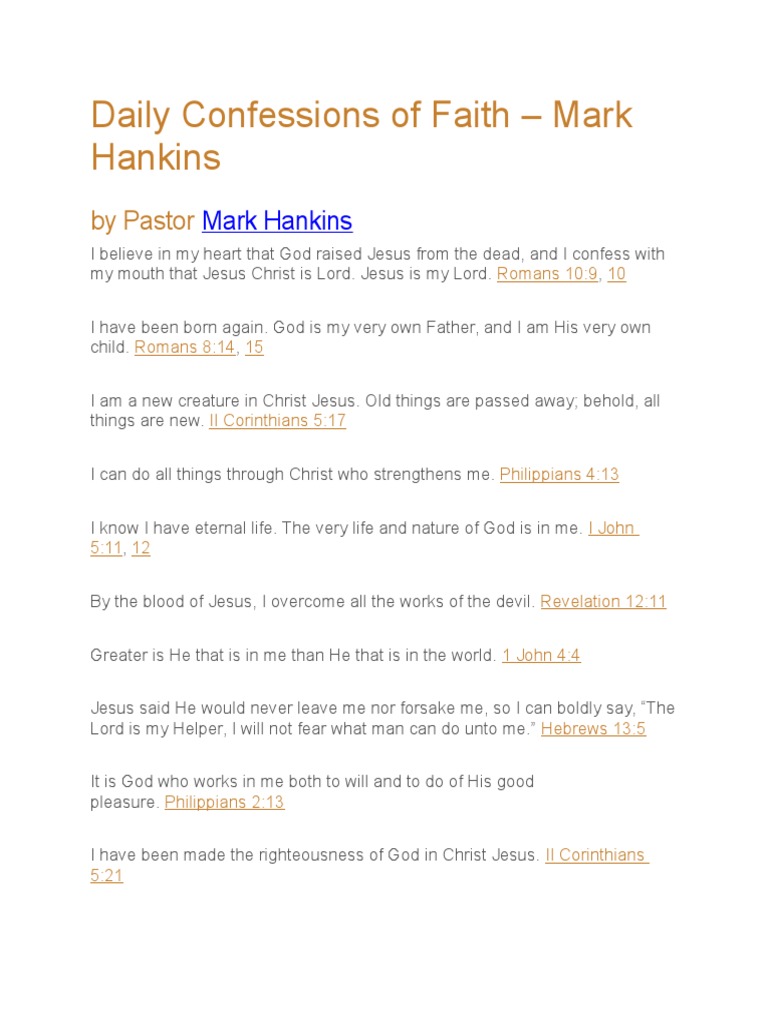 Daily Confessions of Faith - Mark Hankins | PDF