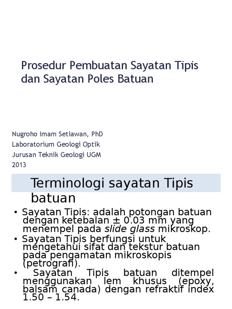 Timor Leste Course 2 Pembuatan Sayatan Tipis Batuan | PDF